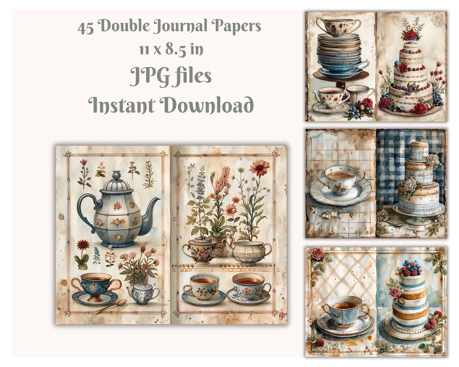 Vintage Tea Junk Journal Pages, Teapot Printable Scrapbook Supplies ...