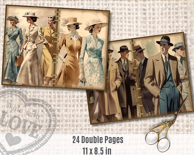 Vintage 40s Fashion Printable Junk Journal Pages Retro 1940s Fashion ...
