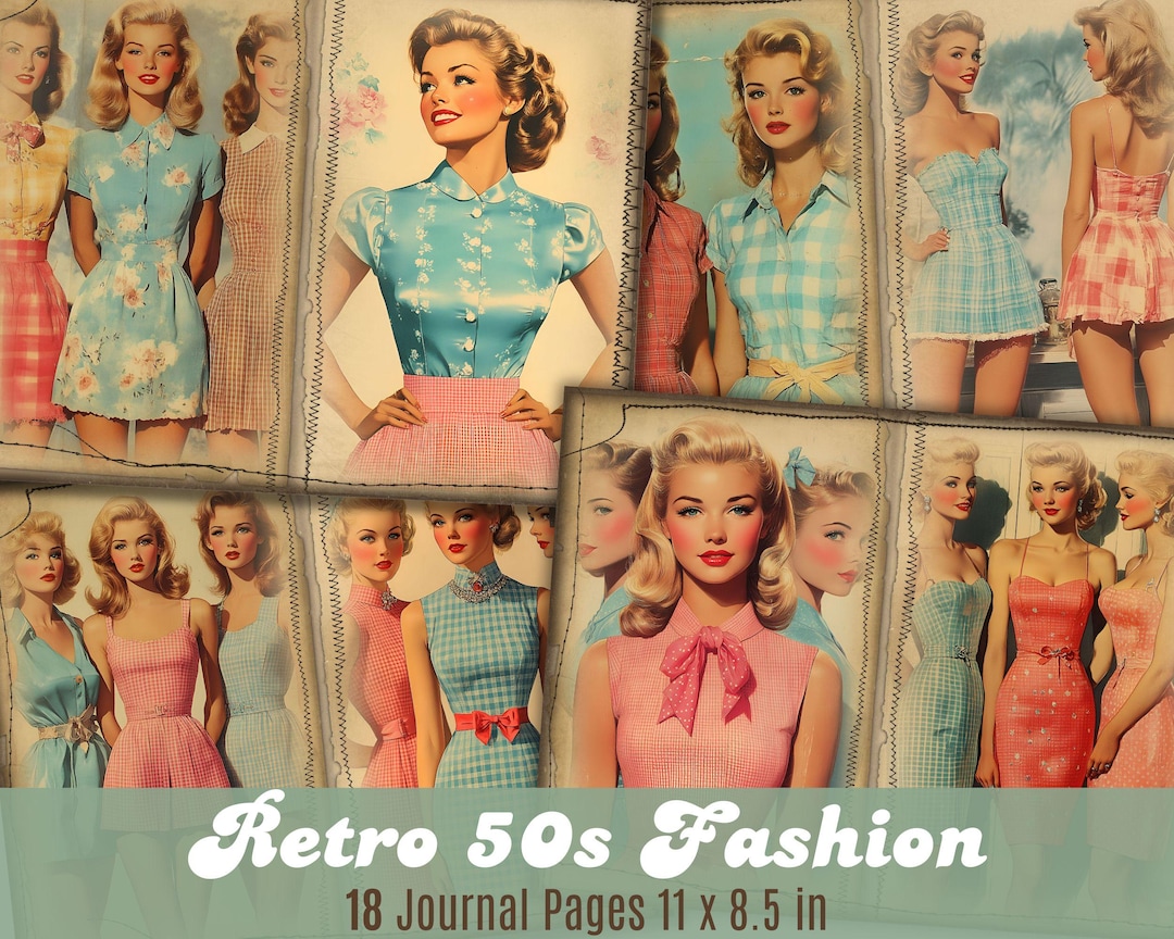 Vintage 1950s Fashion Printable Fashion Junk Journal Pages 50s Retro ...