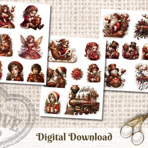 Red and Gold Christmas Fussy Cuts Clipart Stickers Vintage Christmas ...