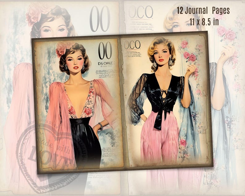 Vintage 1970s Fashion Printables 70s Fashion Junk Journal Pages Retro ...