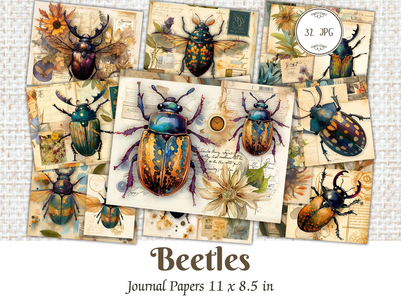 Vintage Insects Junk Journal Printable Pages, Watercolour Bugs Junk ...
