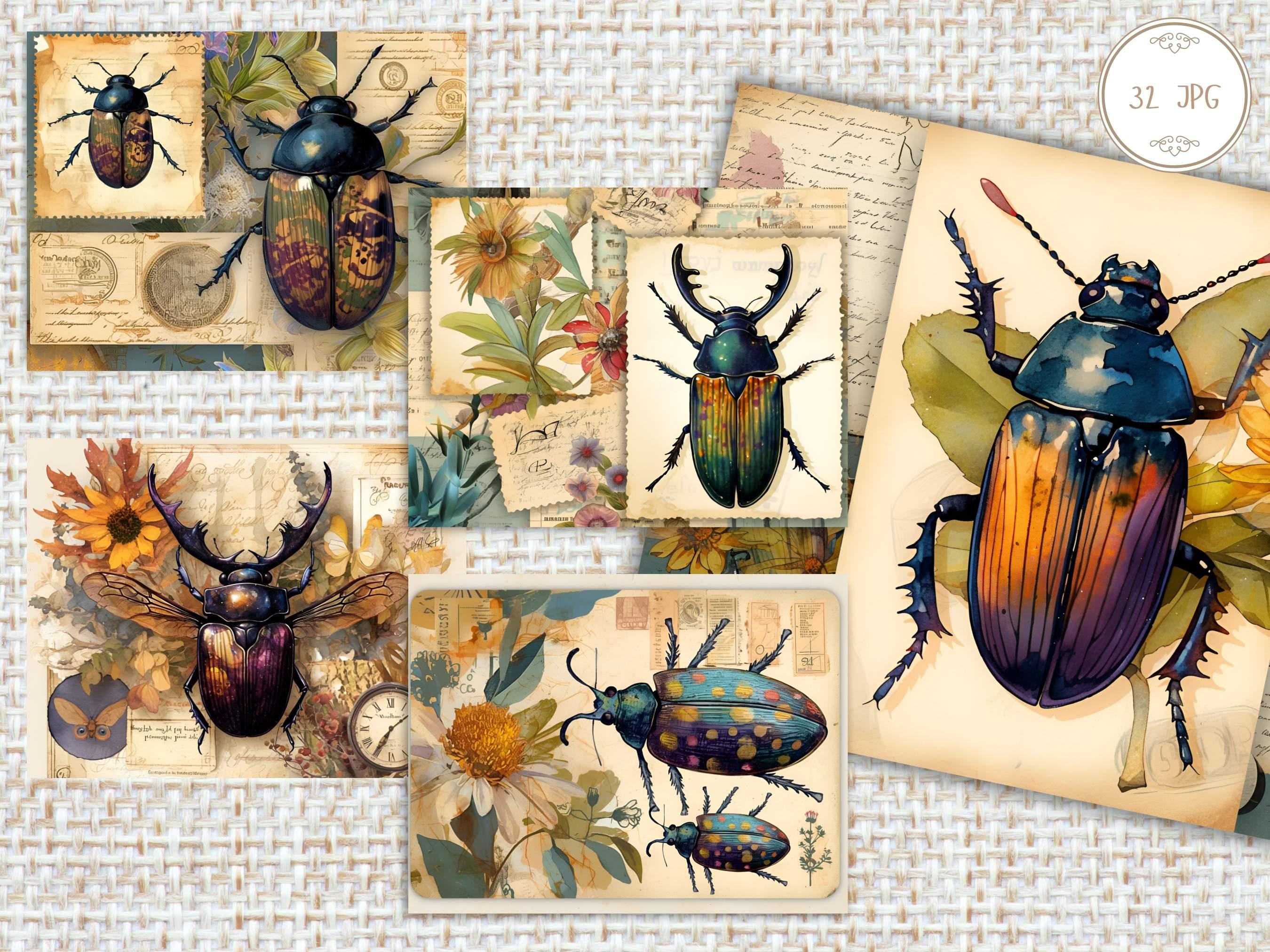 Vintage Insects Junk Journal Printable Pages, Watercolour Bugs Junk ...