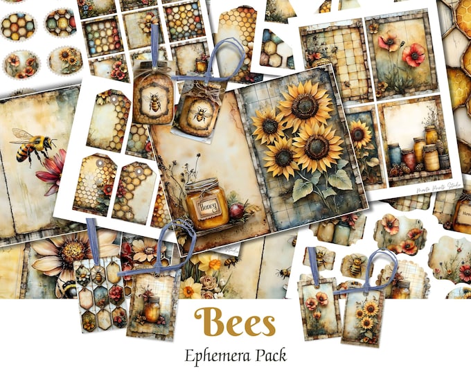 Printable Floral Honey Bee Digital Papers, Beehive Pages, Bee ...