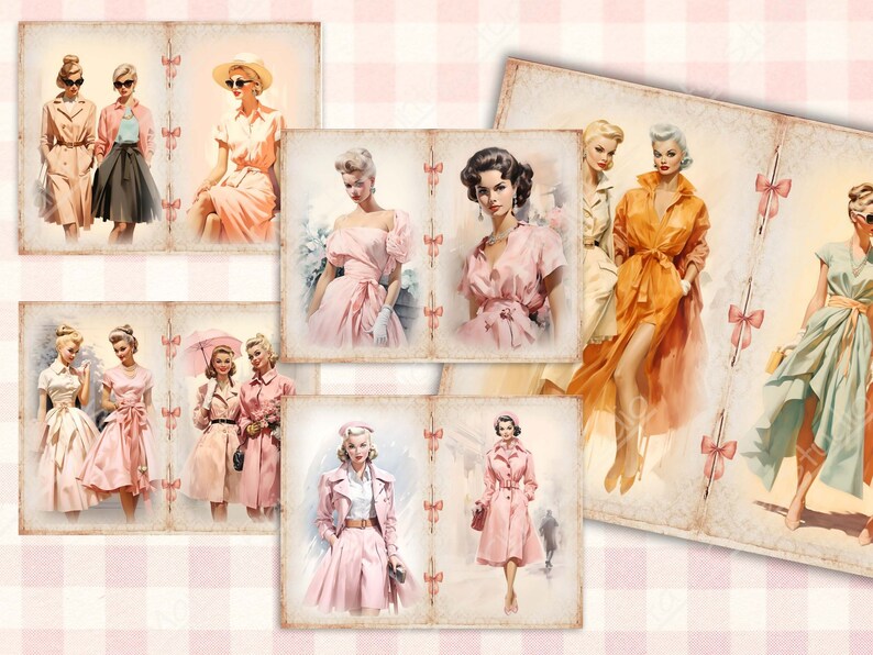 Retro 50s Fashion Printable Pages, Fashion Junk Journal, 1950s Fashion ...