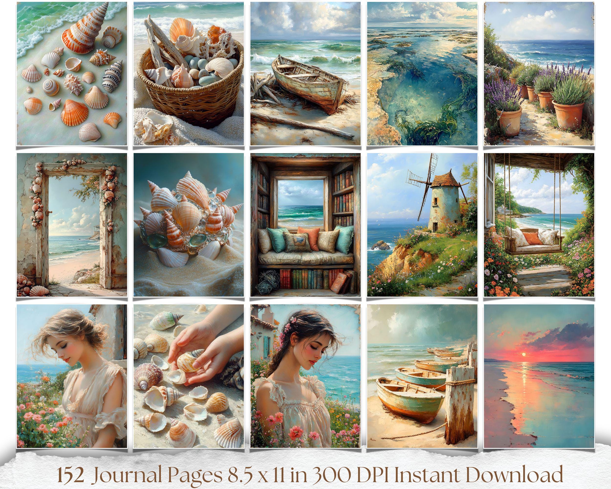 Cottagecore Seaside Junk Journal Pages: Coastal Ephemera, Shabby Beach ...