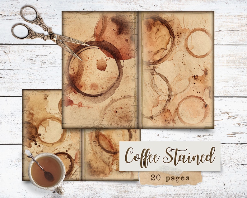 Coffee Stained Journal Pages & Ephemera Tags – Vintage Aged Papers ...