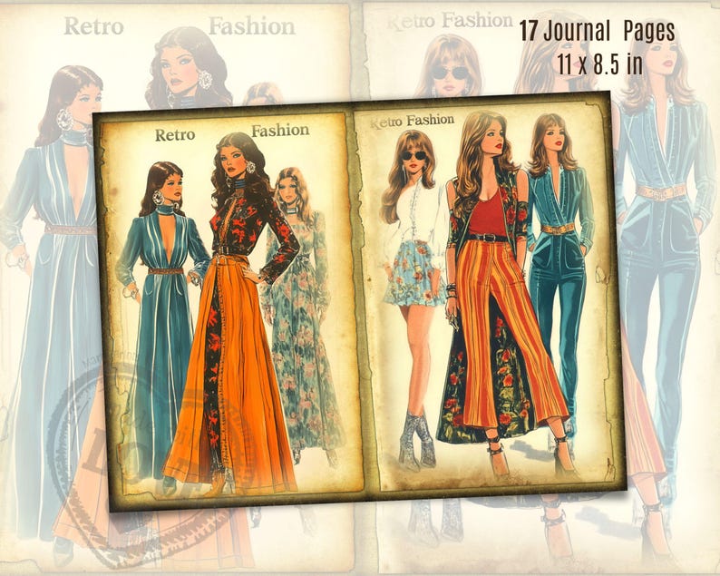 Vintage 1970s Fashion Printables 70s Fashion Junk Journal Pages Retro ...