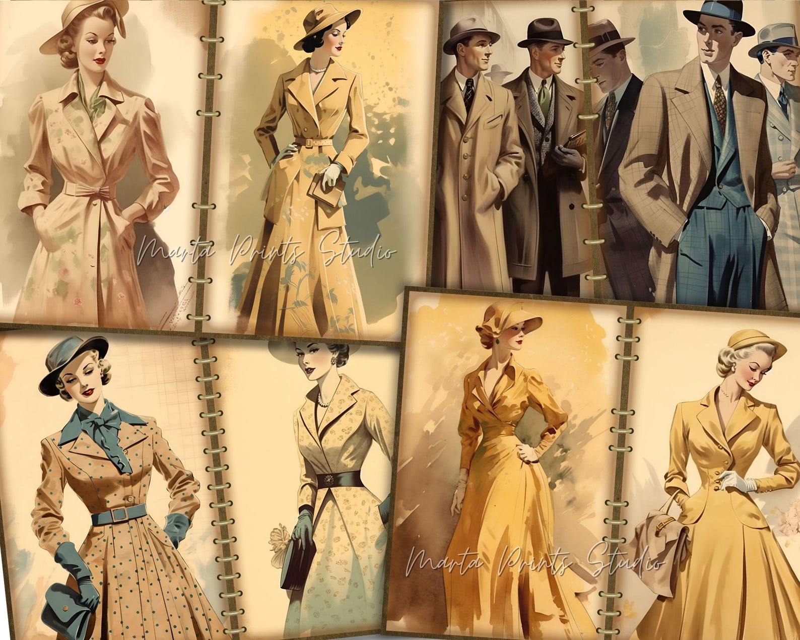 Vintage 40s Fashion Printable Junk Journal Pages Retro 1940s Fashion ...