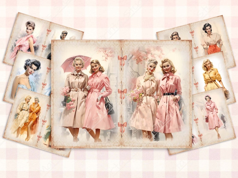 Retro 50s Fashion Printable Pages, Fashion Junk Journal, 1950s Fashion ...