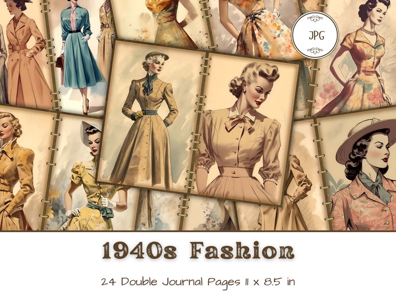 Vintage 40s Fashion Printable Junk Journal Pages, Retro 1940s Fashion ...