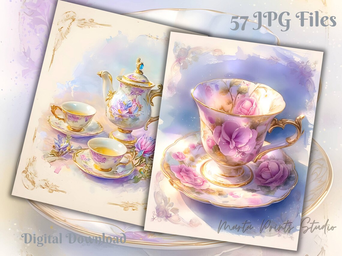 Vintage Tea Junk Journal Pages, Teapot Printable Scrapbook Supplies ...