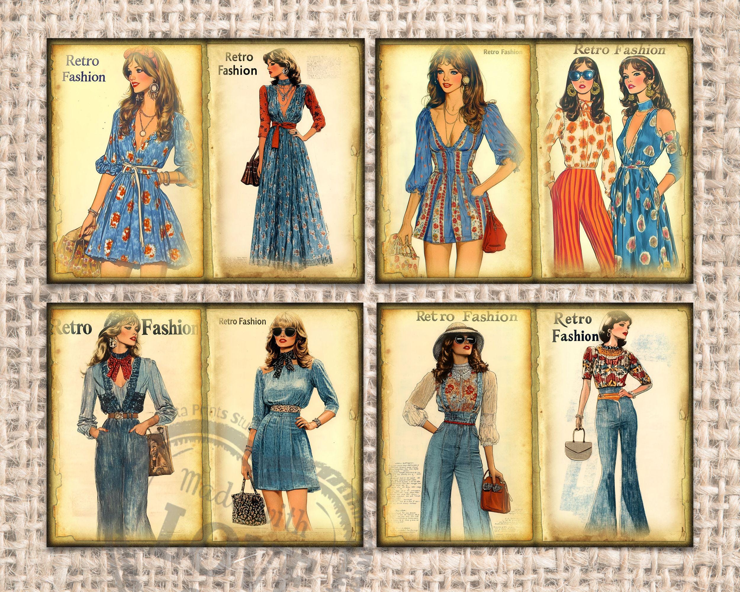 Vintage 1970s Fashion Printables 70s Fashion Junk Journal Pages Retro ...