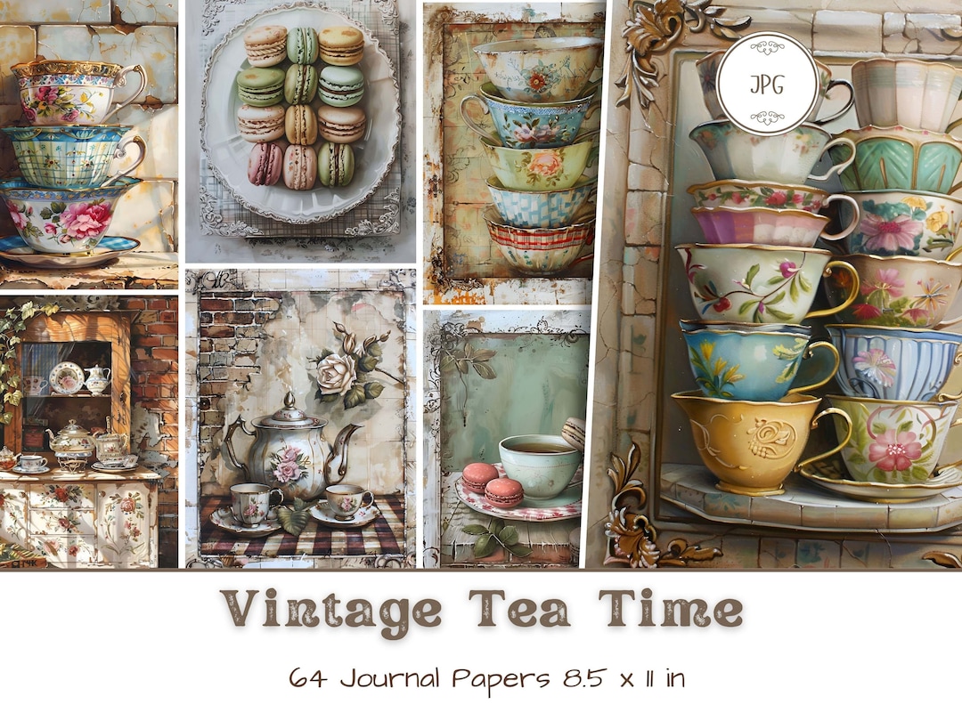 Vintage Tea Junk Journal Pages, Teapot Printable Scrapbook Kit, Antique ...