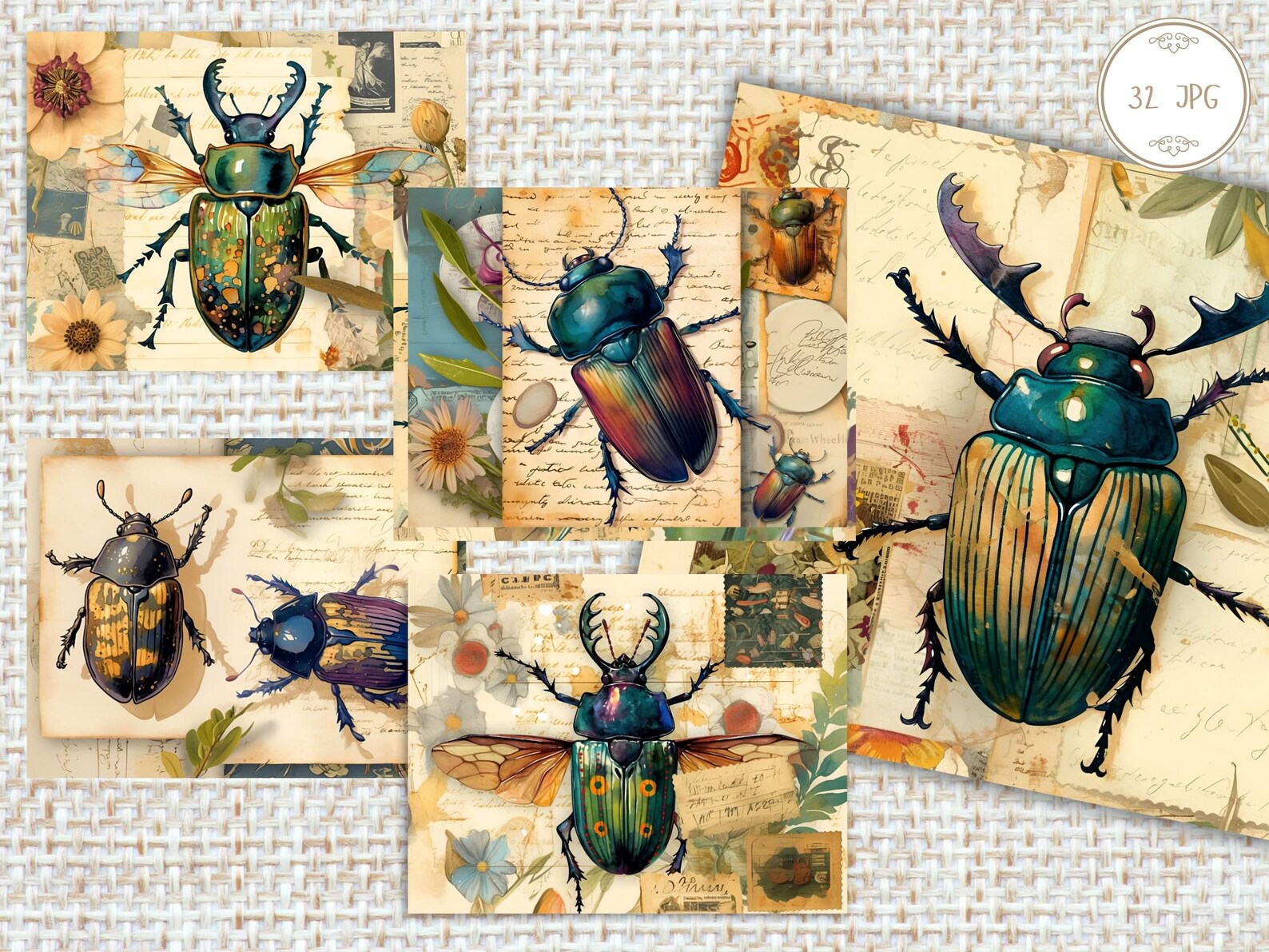 Vintage Insects Junk Journal Printable Pages, Watercolour Bugs Junk ...