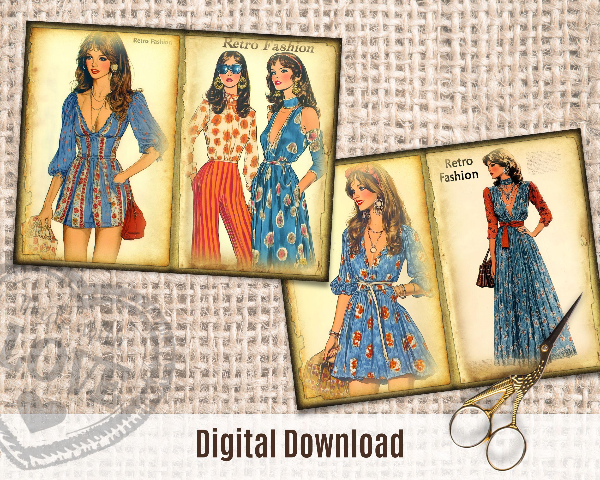 Vintage 1970s Fashion Printables 70s Fashion Junk Journal Pages Retro ...