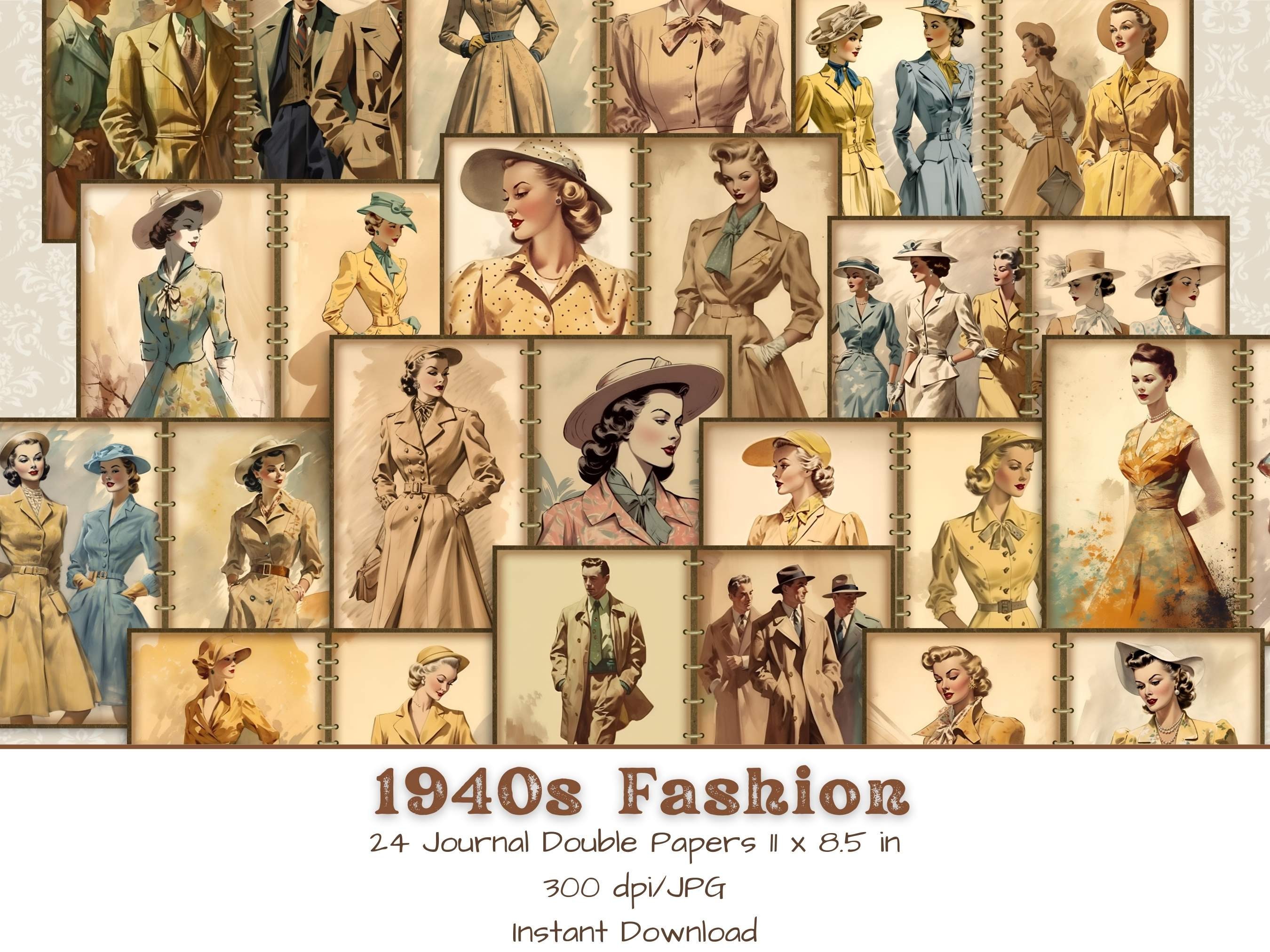 Vintage 40s Fashion Printable Junk Journal Pages, Retro 1940s Fashion ...
