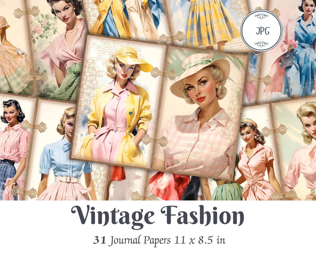 Vintage 1950s Fashion Junk Journal Pages Retro 50s Dress Printables ...