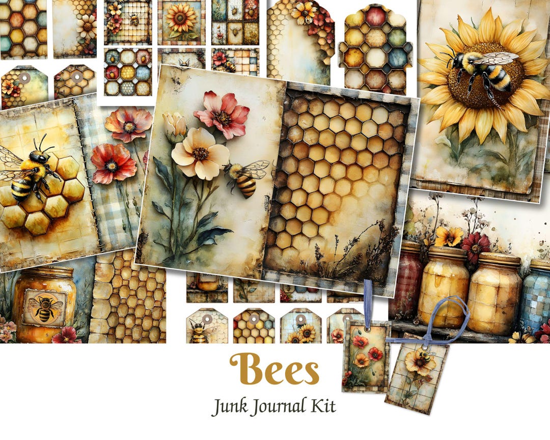Bee Junk Journal Pages Vintage Bee Printables Rustic Bees Scrapbooking ...
