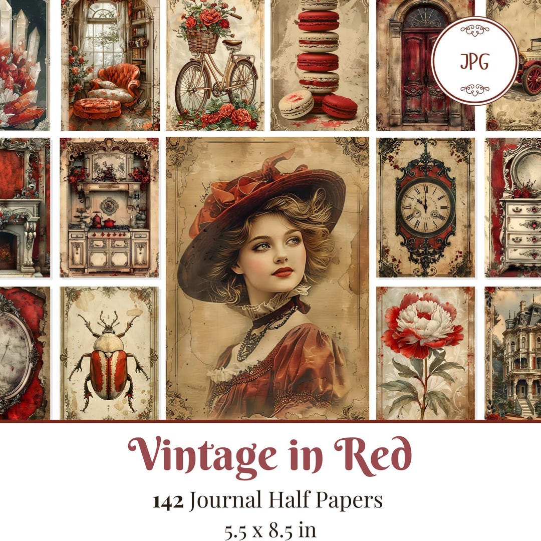 Red Vintage Junk Journal Pages Victorian Scrapbook Printables Digital ...