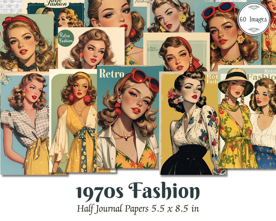 Vintage 1970s Fashion Printable Pages, Fashion Junk Journal, 70s Sewing ...