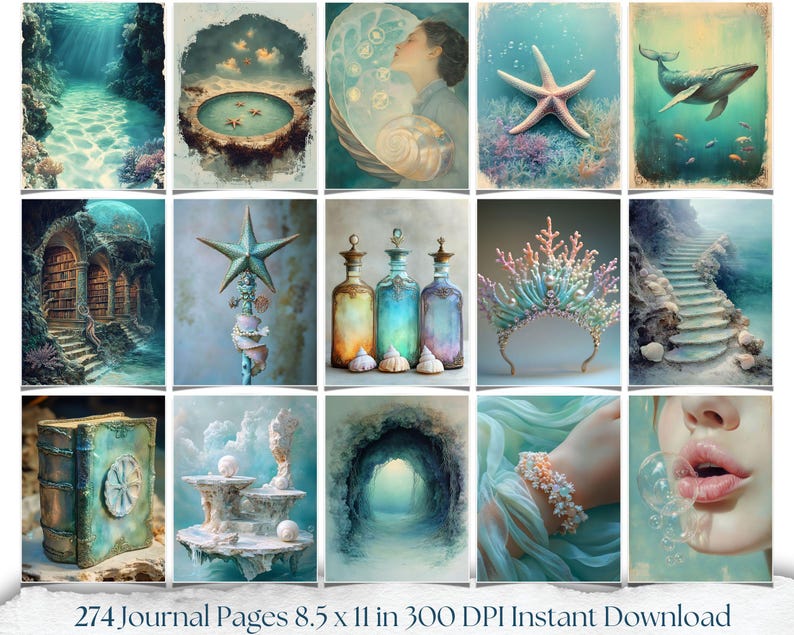Underwater Junk Journal Pages: Printable Mermaid Ephemera, Sea Castle ...
