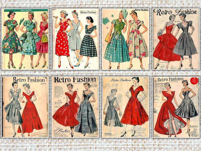 1950s Fashion Printable, Retro Ephemera, Scrapbook Paper (digital ...