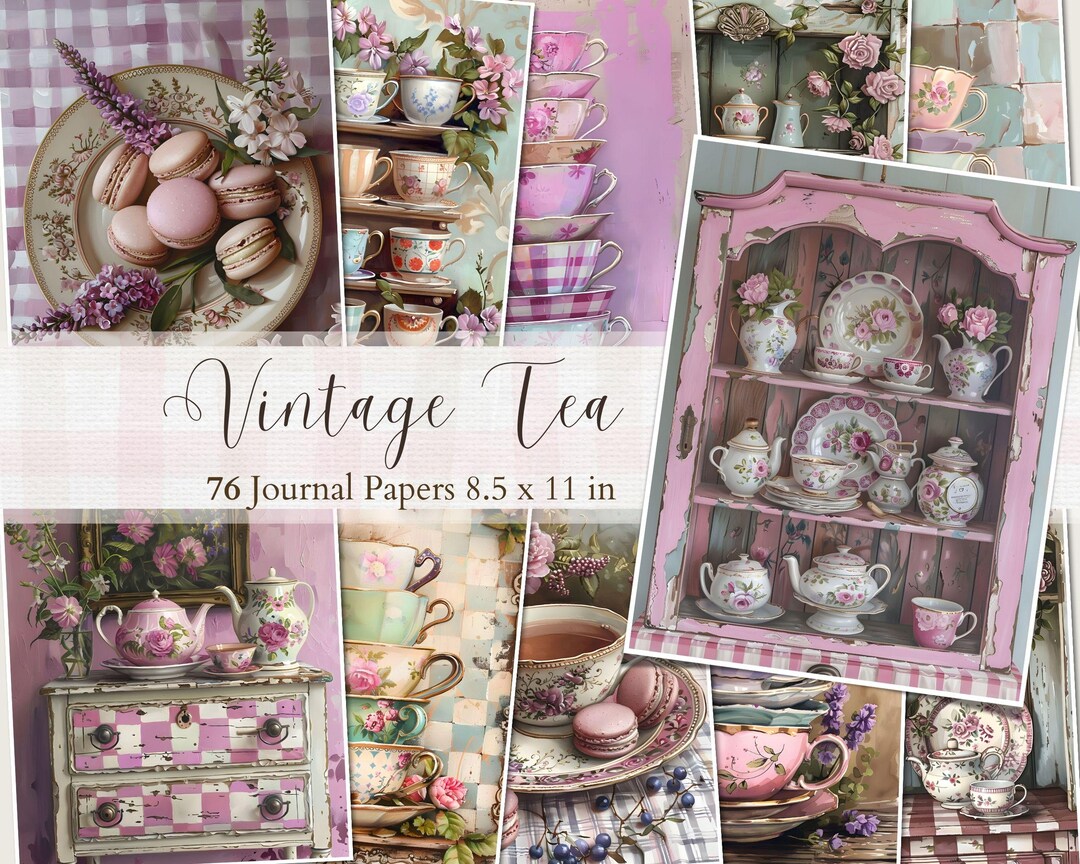 Vintage Tea Party Junk Journal Pages, Antique Teacup Printables ...