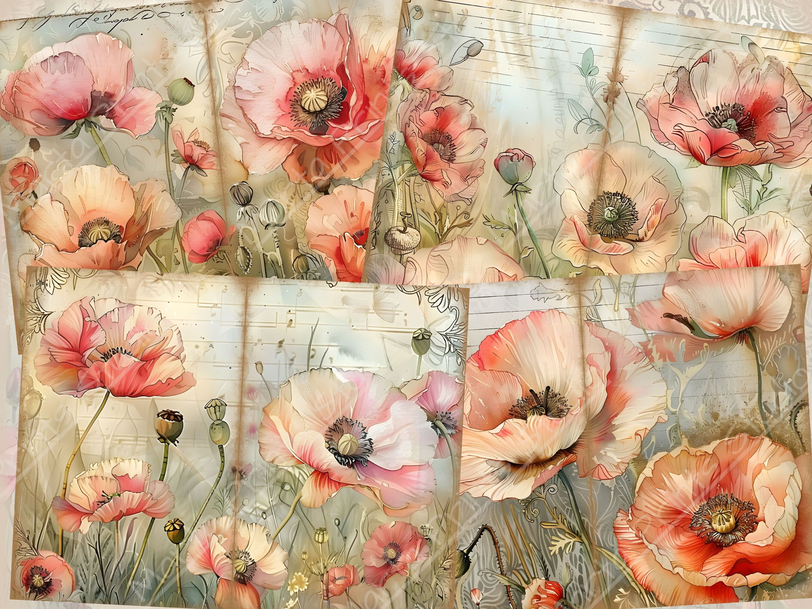 Poppies Junk Journal Printable Pages, Floral Scrapbooking Kit, Poppy ...