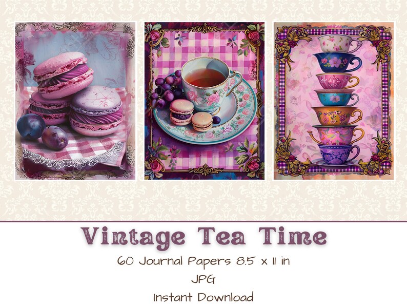 Vintage Tea Junk Journal Pages, Retro Teapot Printable Scrapbook Kit ...