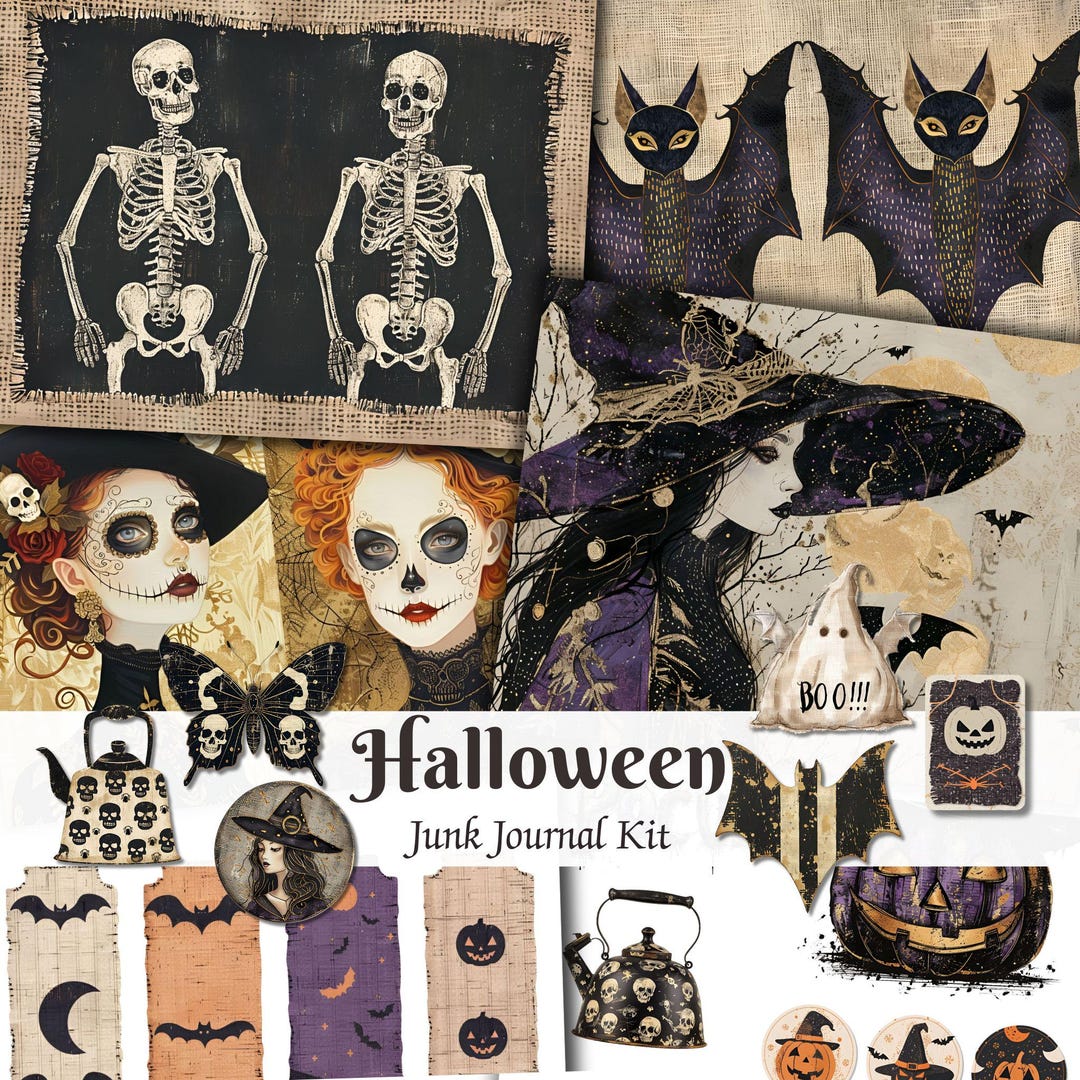 Vintage Halloween Junk Journal Kit Printable Halloween Scrapbooking ...