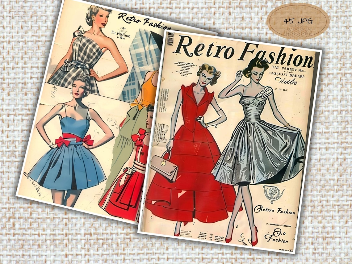 1950s Fashion Printable, Retro Ephemera, Scrapbook Paper (digital ...