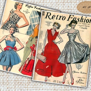 Vintage 1950s Fashion Printable Pages, Fashion Junk Journal, 50s Sewing ...