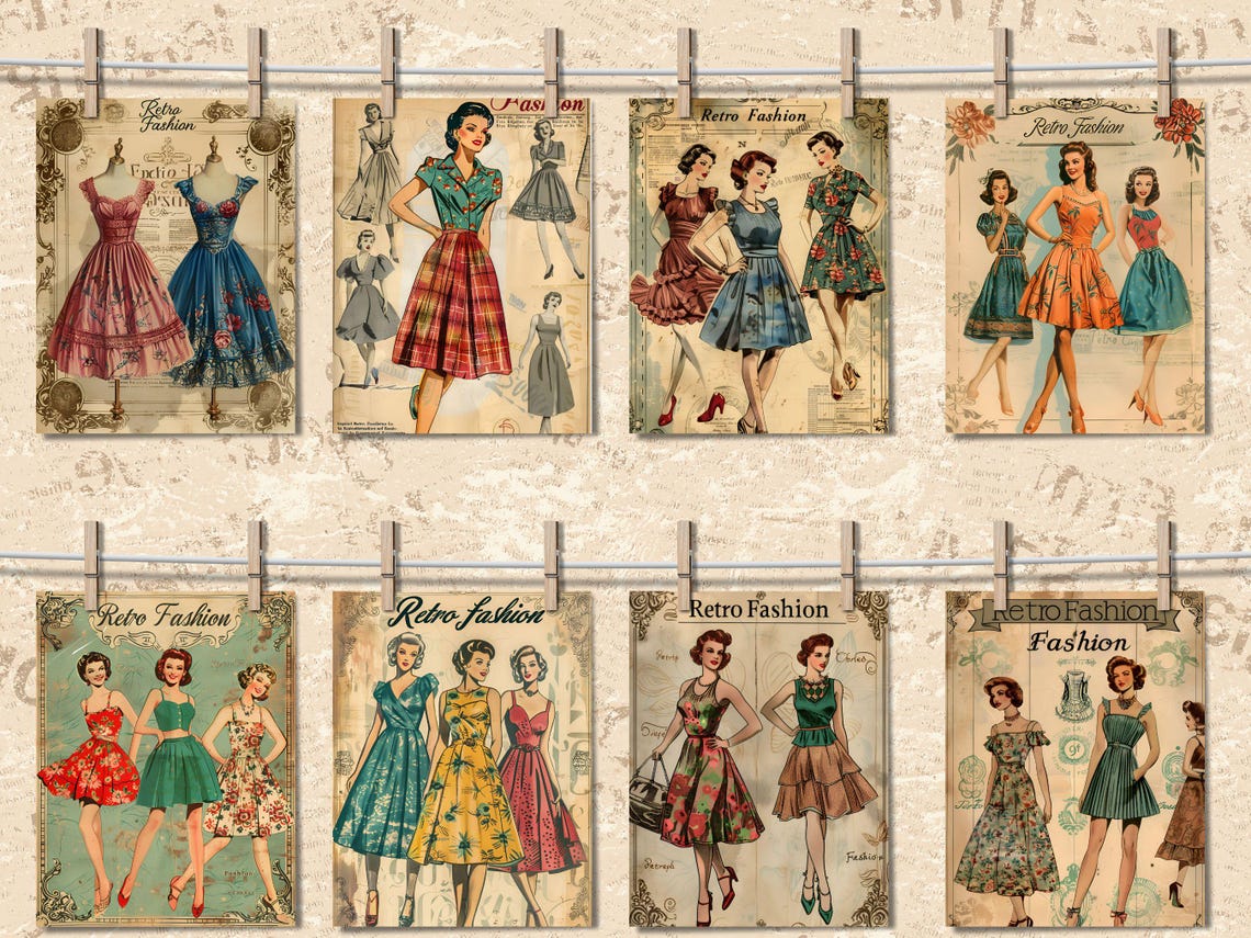 Vintage 50s Fashion Printable Papers, Retro Ephemera (digital Download ...