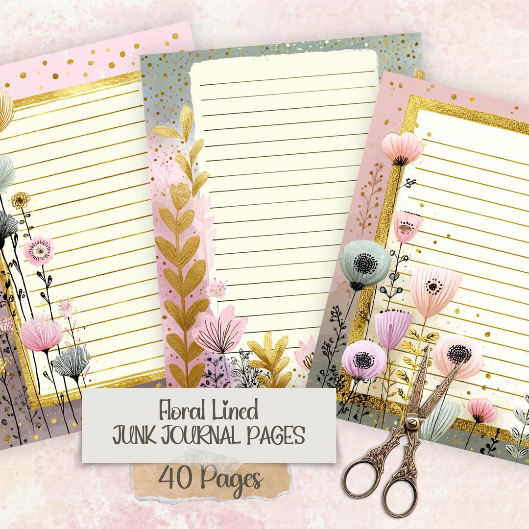 Floral Lined Journal Pages – Printable Filler Paper, Wildflower ...