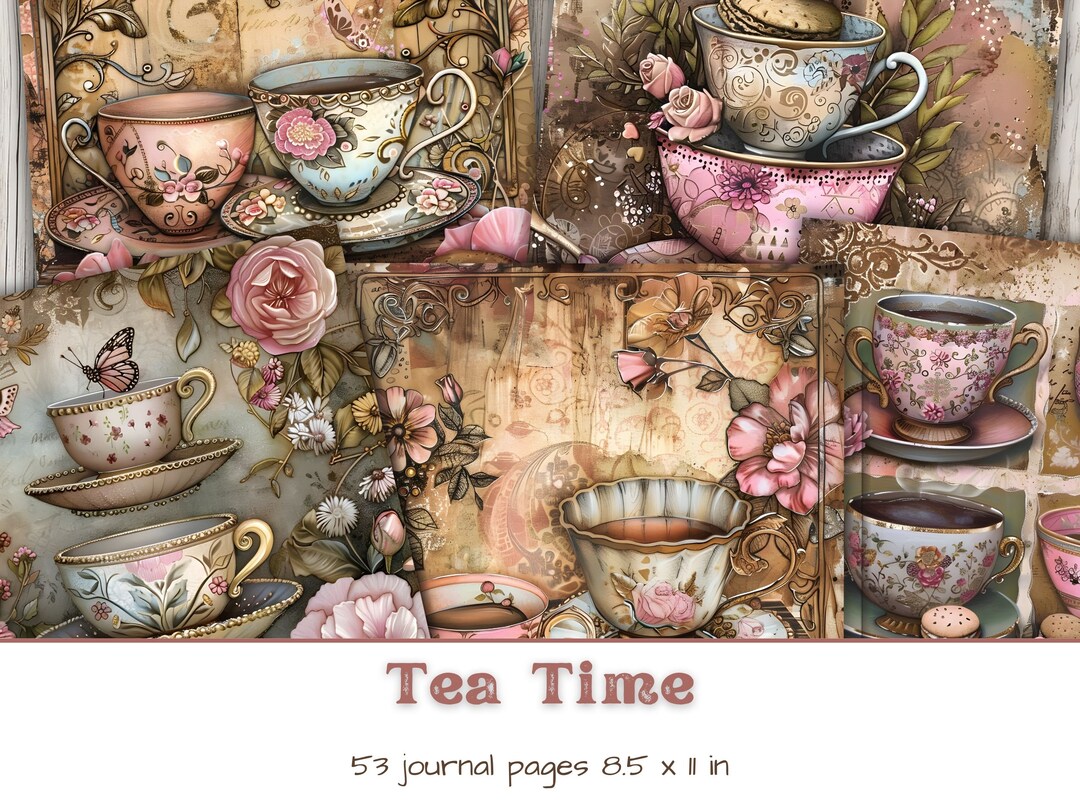 Tea Time Junk Journal Pages, Teapot Printable Kit, Tea Party Digital ...