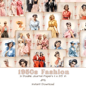 Retro 50s Fashion Printable Pages, Fashion Junk Journal, 1950s Fashion ...