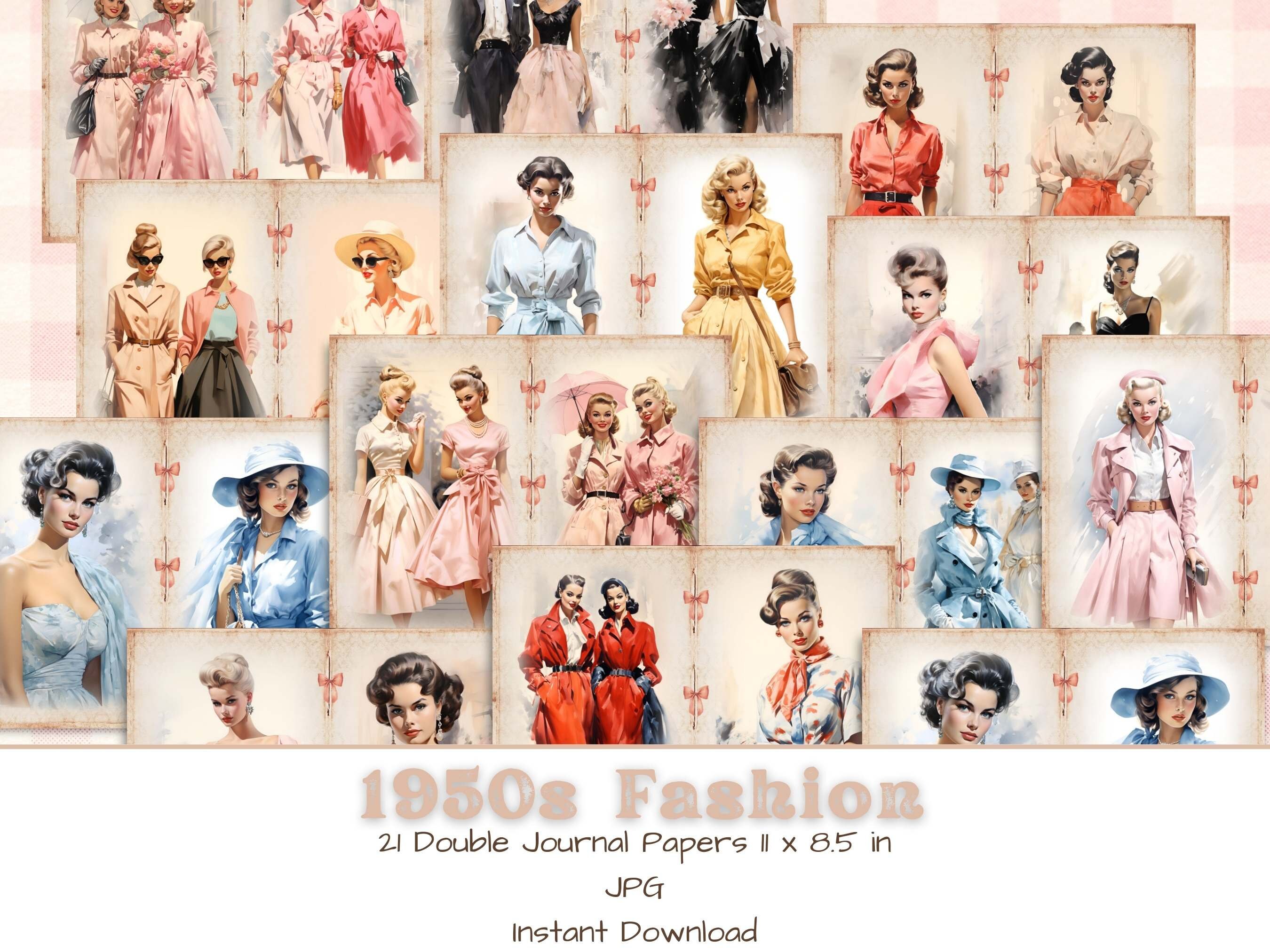 Retro 50s Fashion Printable Pages, Fashion Junk Journal, 1950s Fashion ...