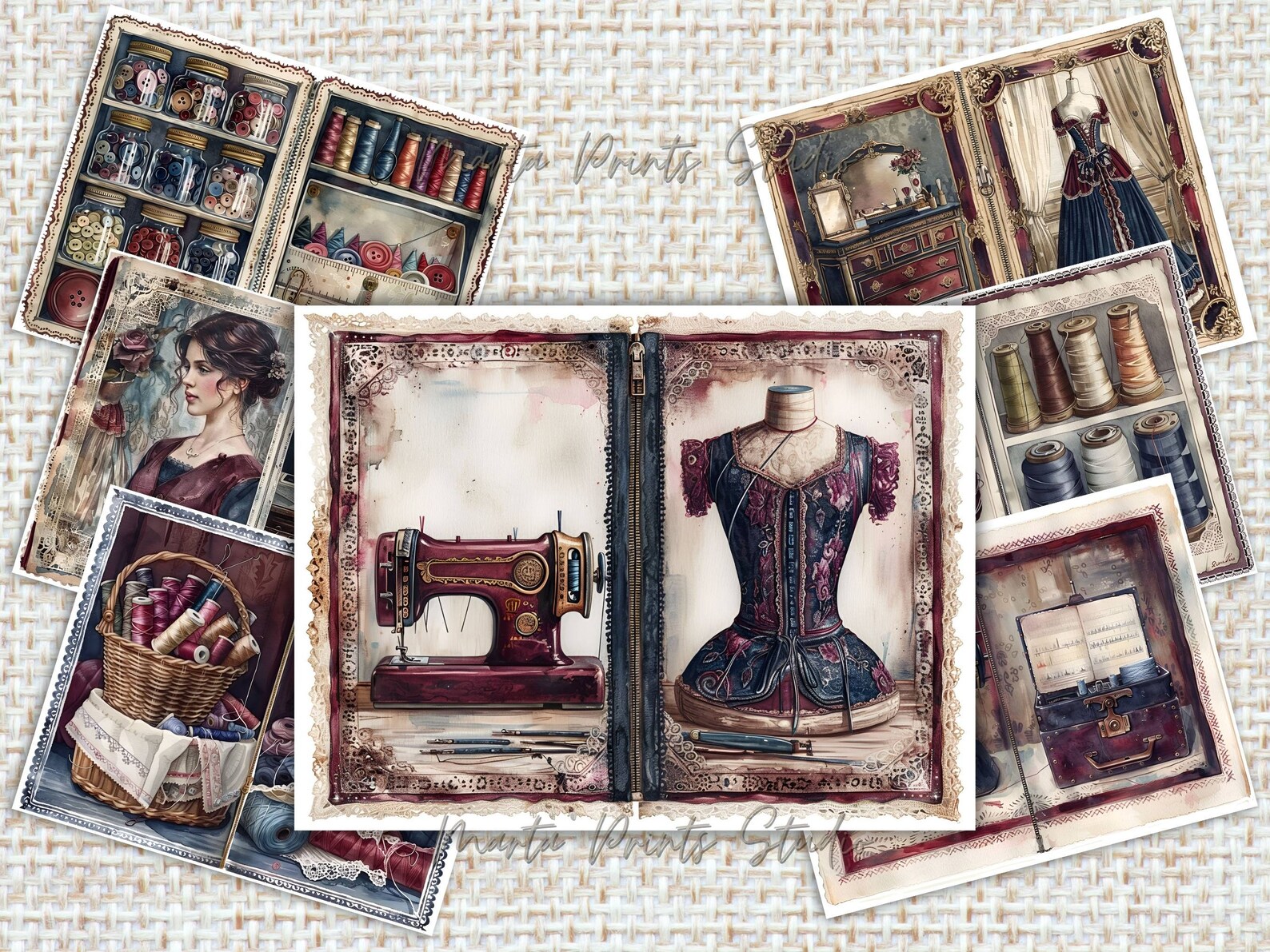 Vintage Sewing Junk Journal Pages, Digital Kit, Sewing Machine Ephemera ...