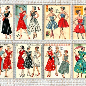 Vintage 1950s Fashion Printable Pages, Fashion Junk Journal, 50s Sewing ...