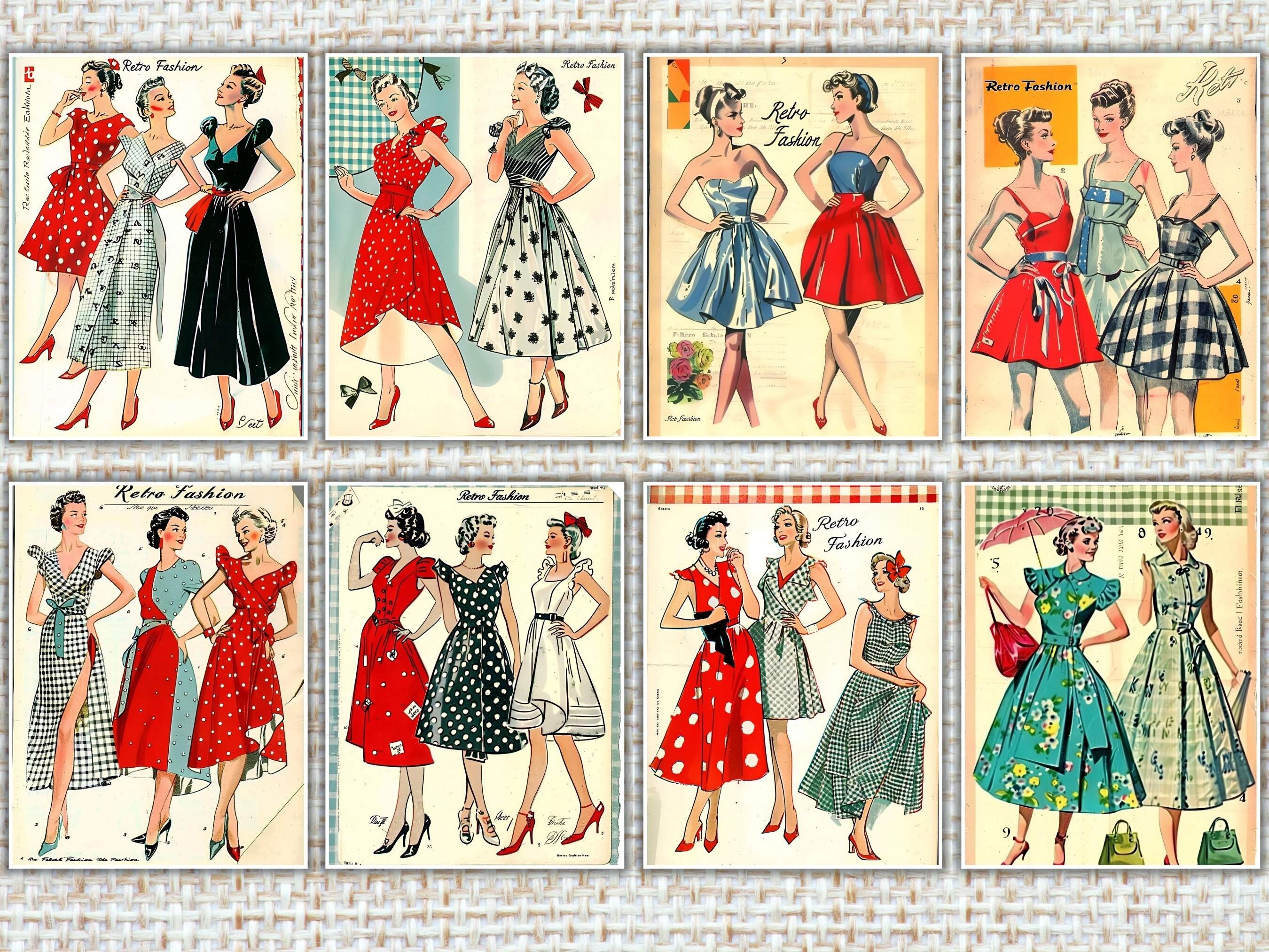 1950s Fashion Printable, Retro Ephemera, Scrapbook Paper (digital ...