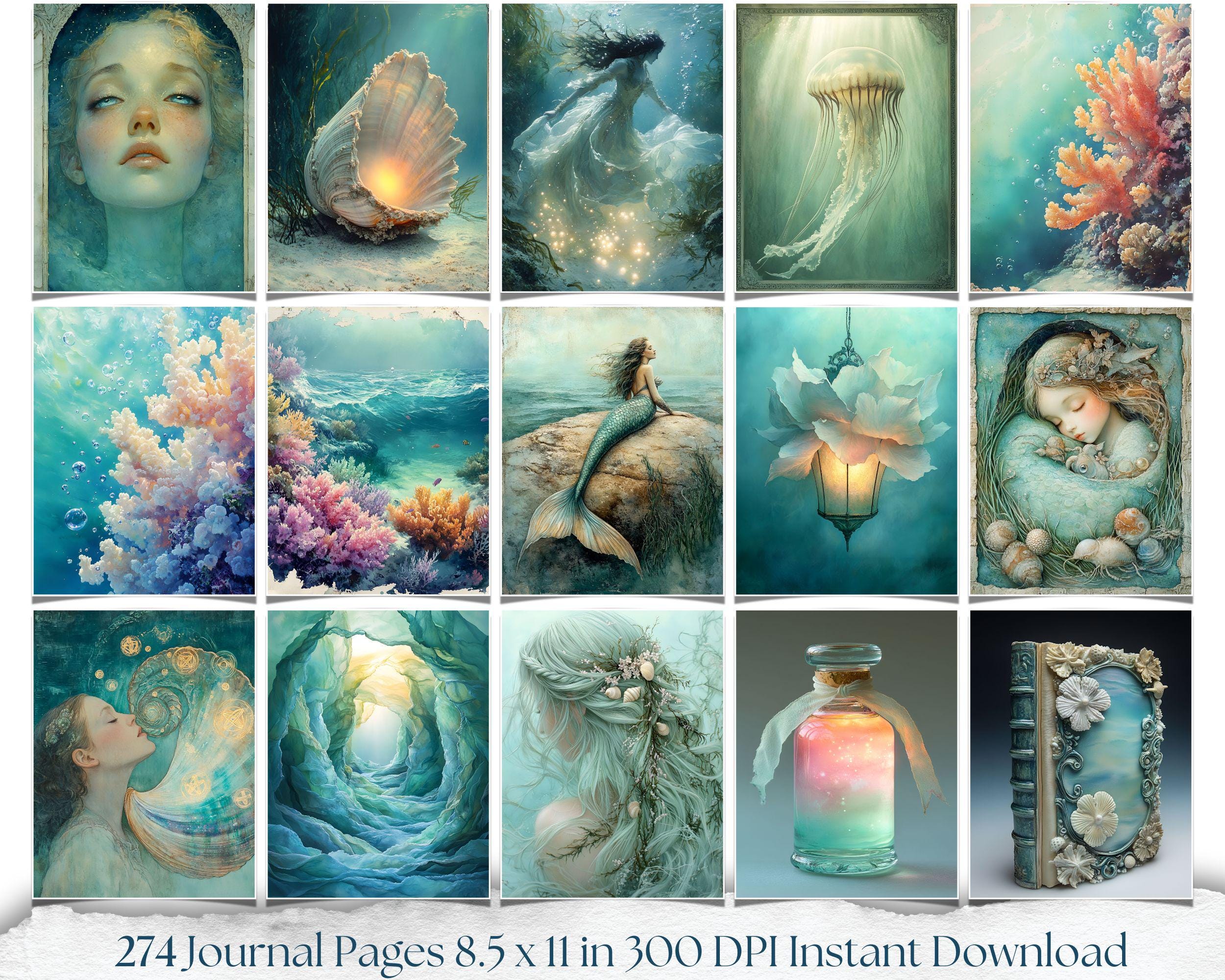 Underwater Junk Journal Pages: Printable Mermaid Ephemera, Sea Castle ...