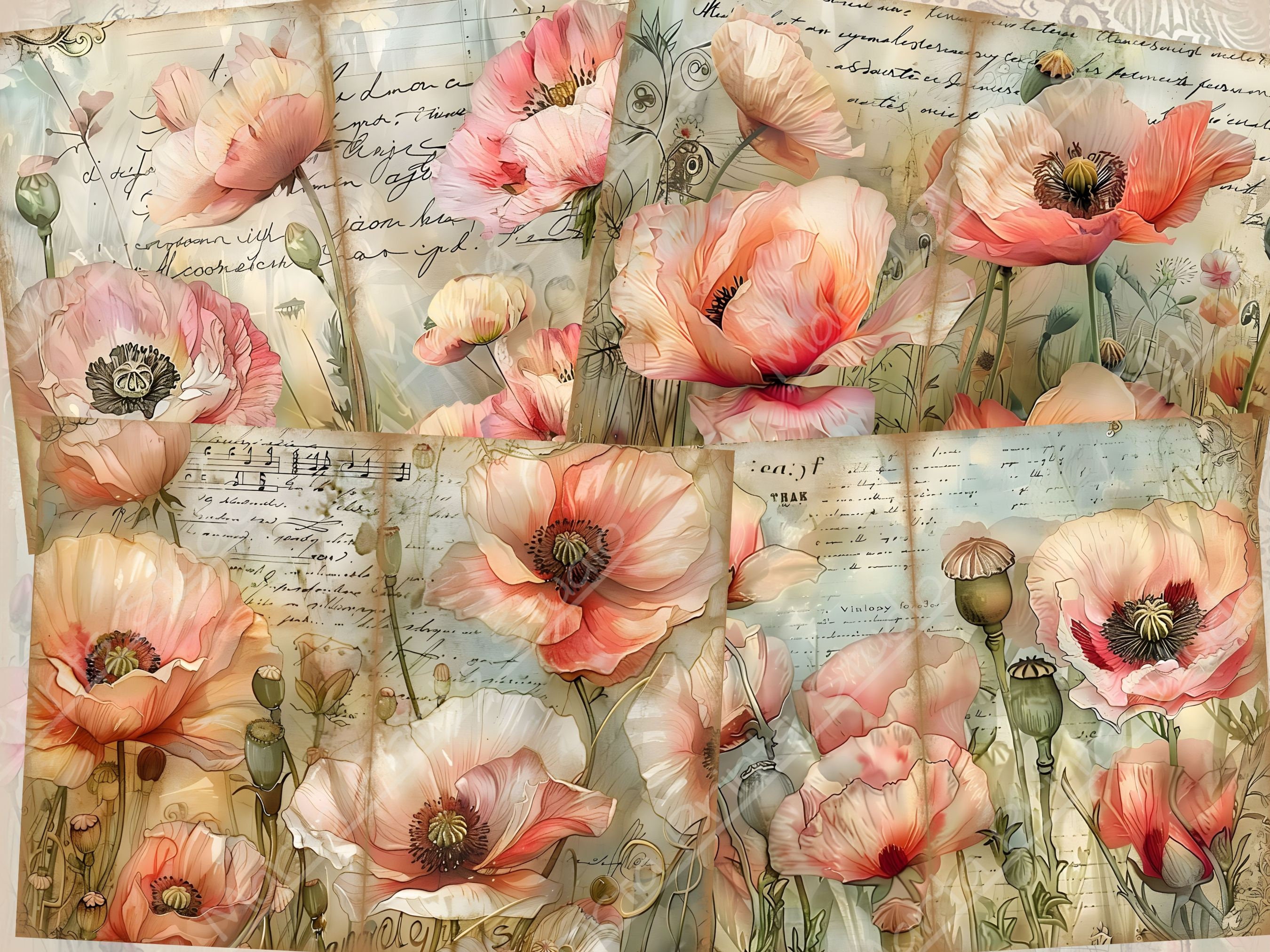Poppies Junk Journal Printable Pages, Floral Scrapbooking Kit, Poppy ...