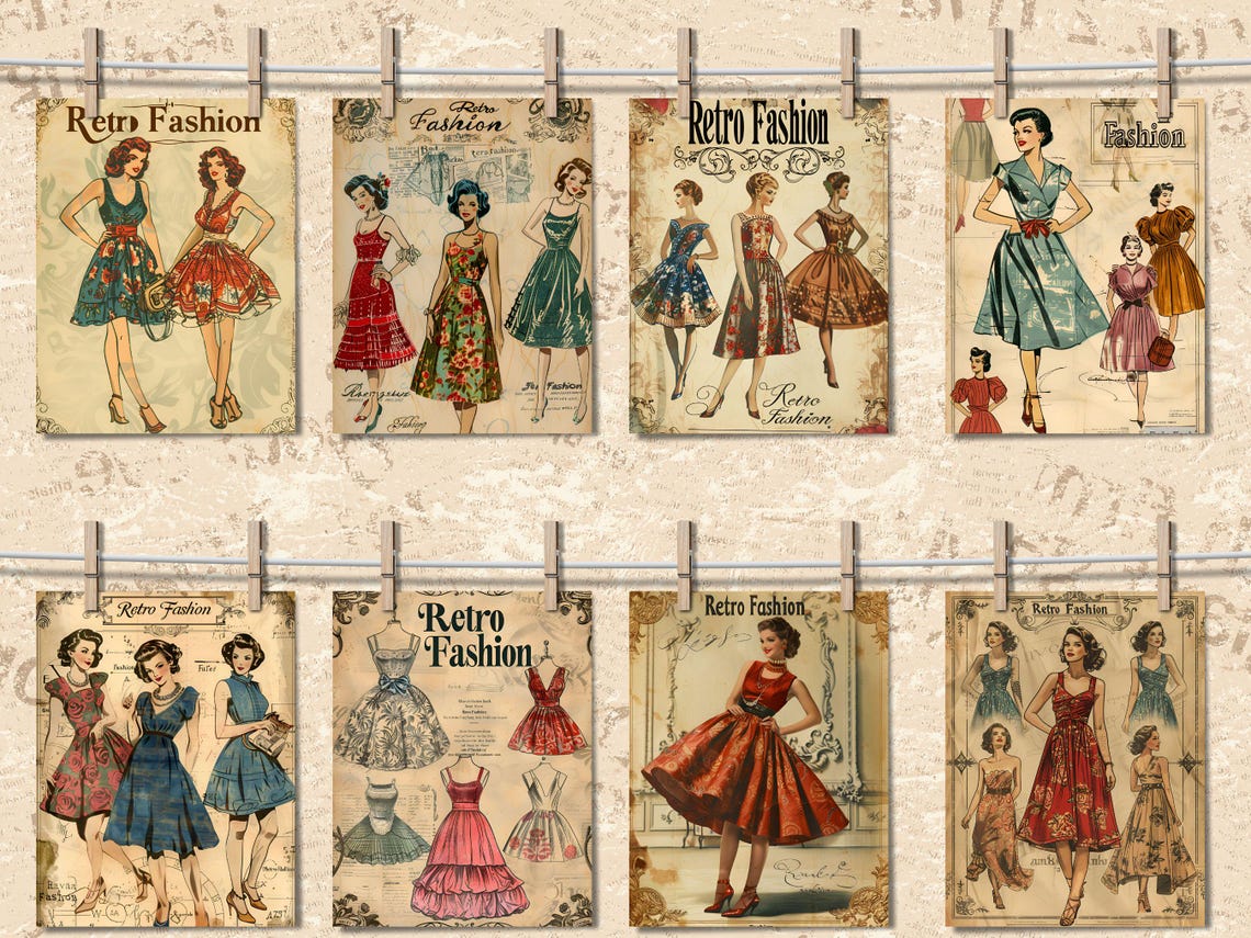 Vintage 50s Fashion Printable Papers, Retro Ephemera (digital Download ...