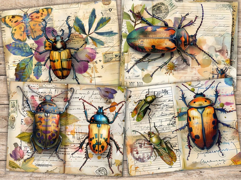 Vintage Insects Junk Journal Printable Pages, Watercolour Bugs Junk ...