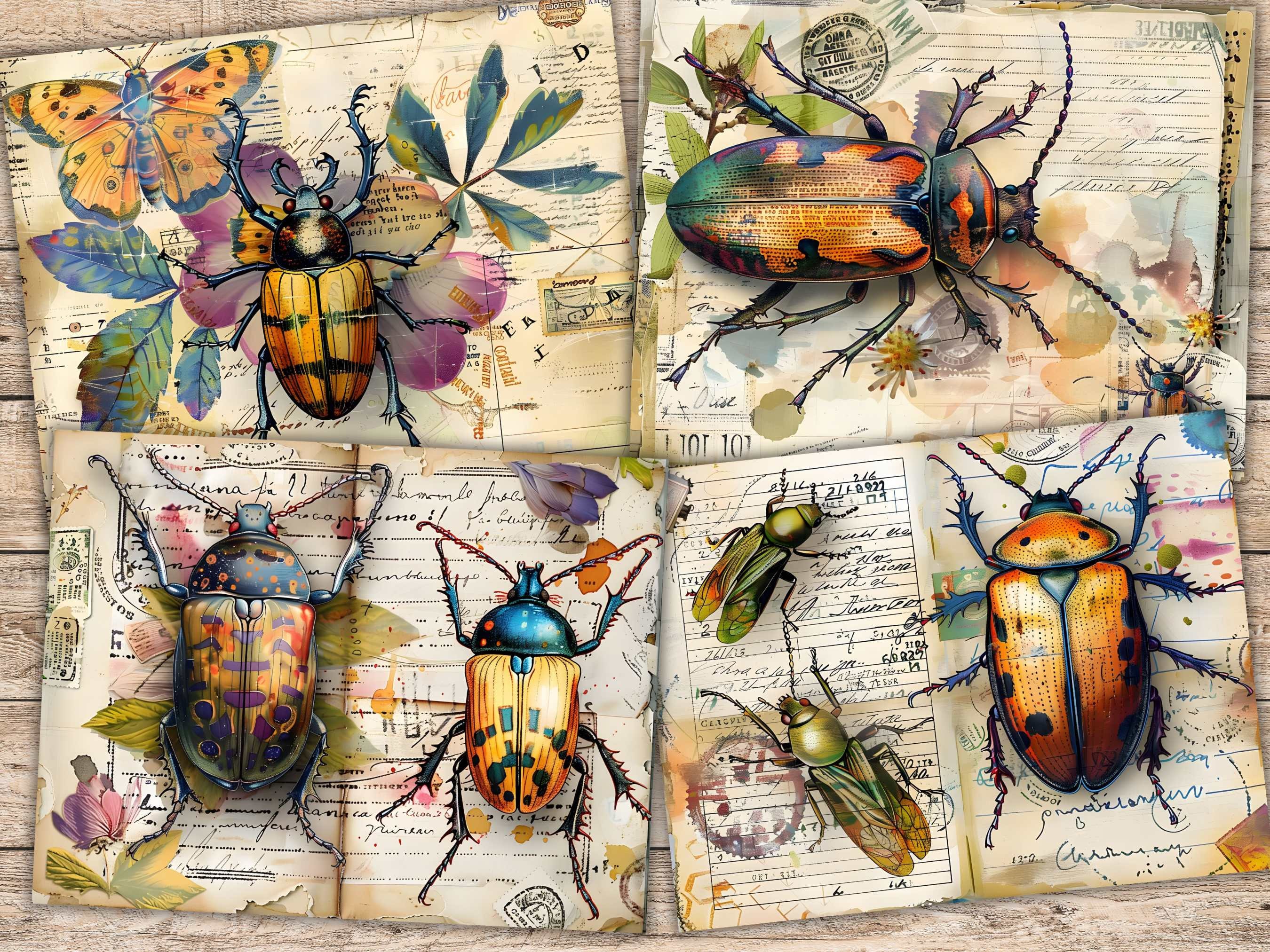 Vintage Insects Junk Journal Printable Pages, Watercolour Bugs Junk ...