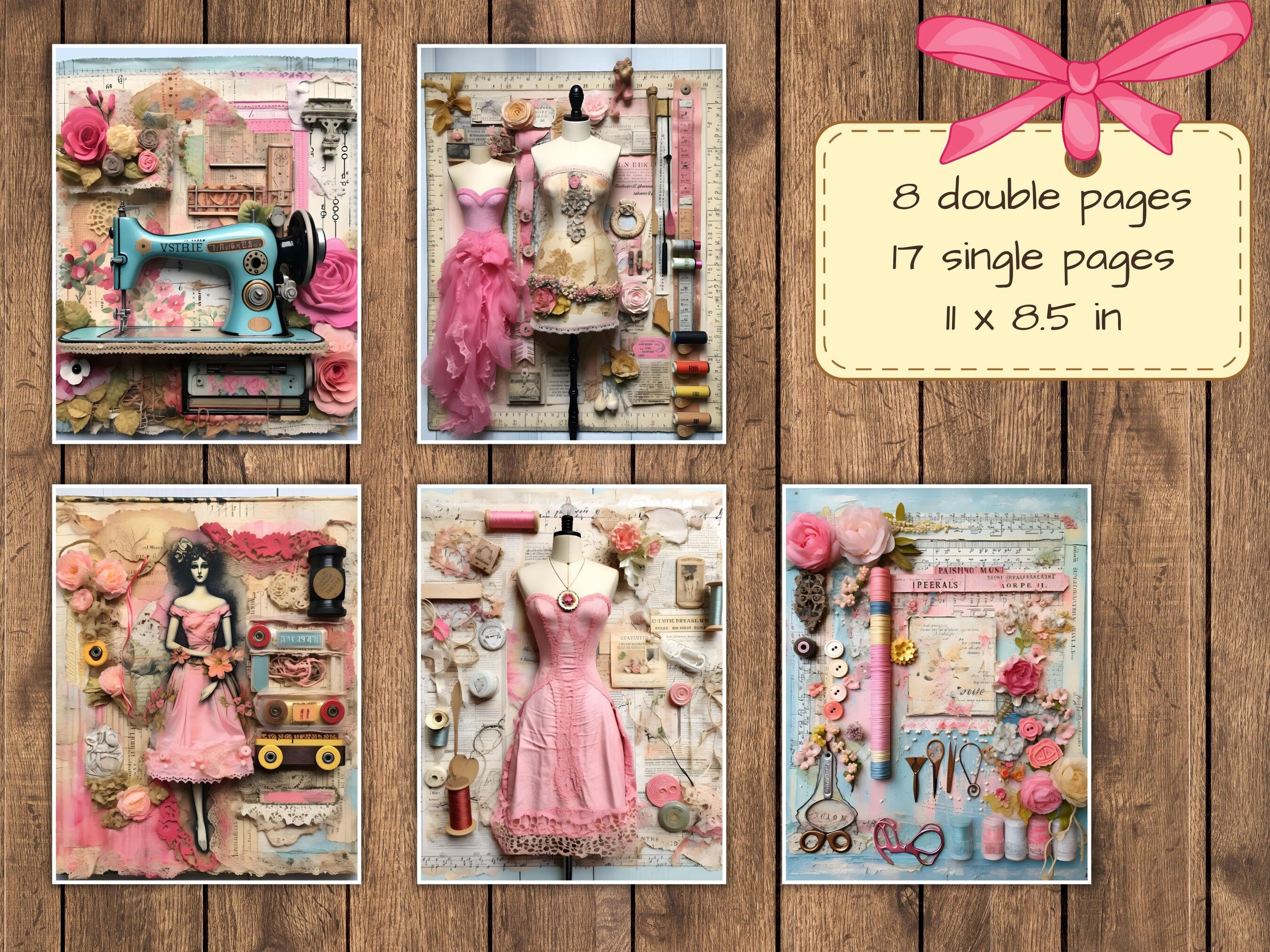 Vintage Sewing Junk Journal Pages Digital Scrapbook Paper Kit Victorian ...