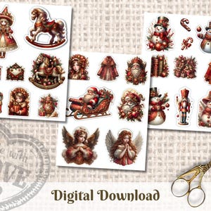 Red and Gold Christmas Fussy Cuts Clipart Stickers Vintage Christmas ...