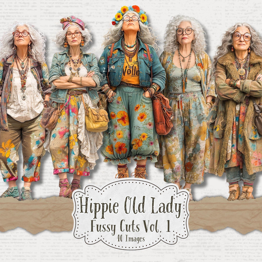 Boho Granny Fussy Cuts: Hippie Old Lady Ephemera (digital Download - Etsy
