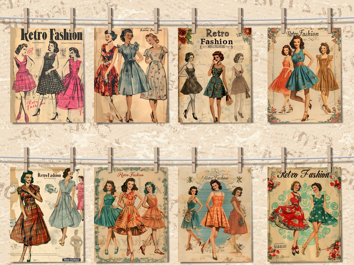 Vintage 50s Fashion Printable Papers, Retro Ephemera (digital Download ...